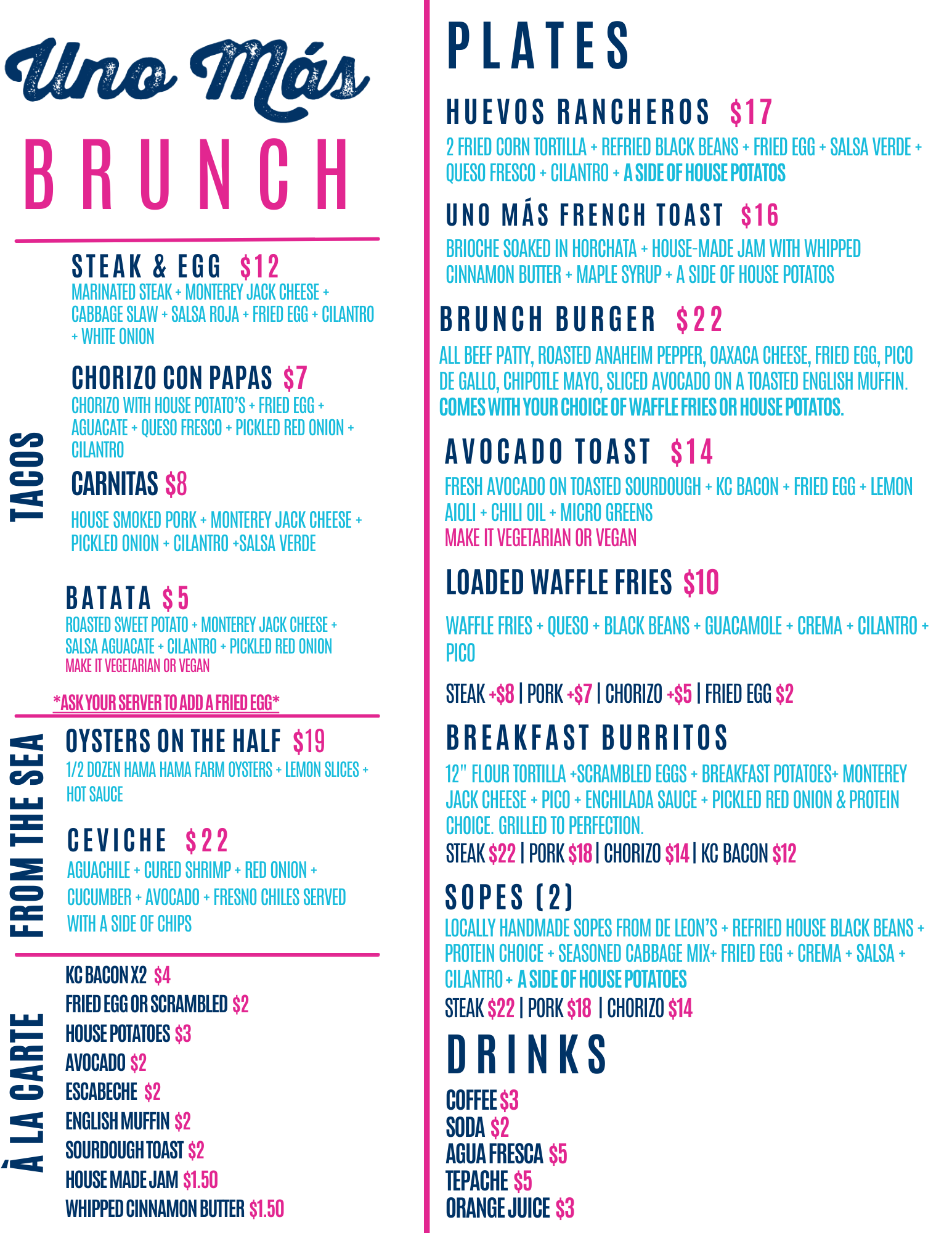 Uno Mas Tacos & Tequila Menu | Uno Más Taco Shop